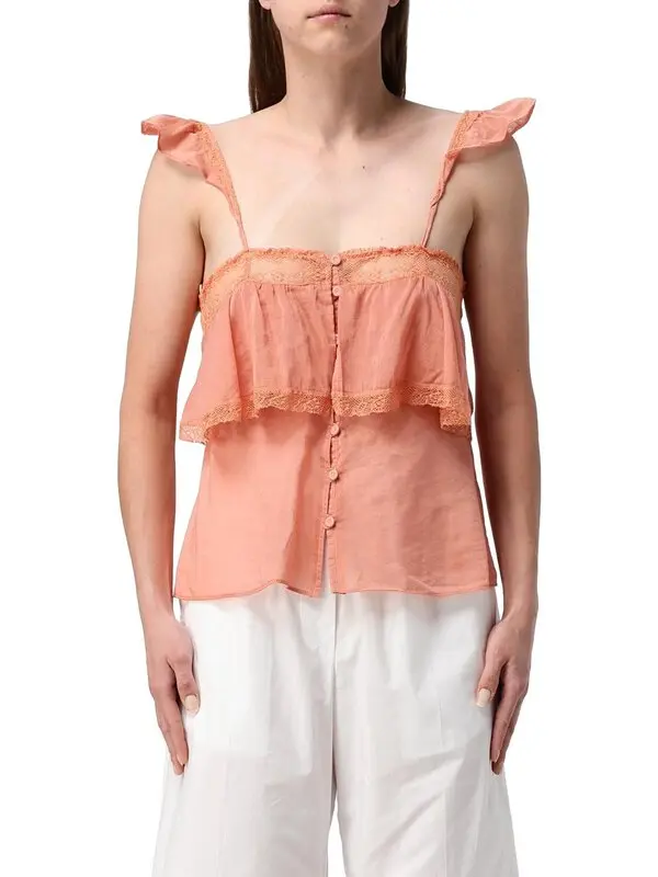 FORTE_FORTE Lace-trimmed Tiered Top - Pink