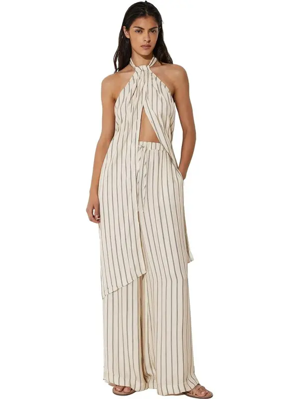 REISS Isabella Striped Halterneck Resort Top - Ivory/black