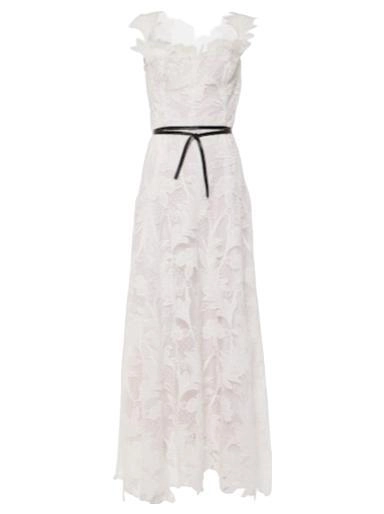 Oscar De La Renta Marbled Carnation Guipure Lace Bustier Gown - White