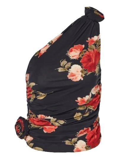 Magda Butrym Floral Ruched One-shoulder Top - Black