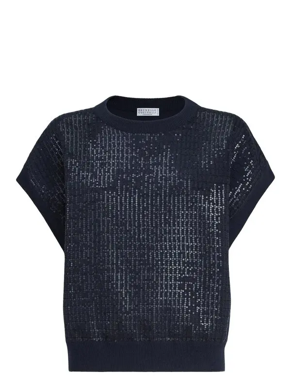 Brunello Cucinelli Sequined Crew Neck Top - Blue