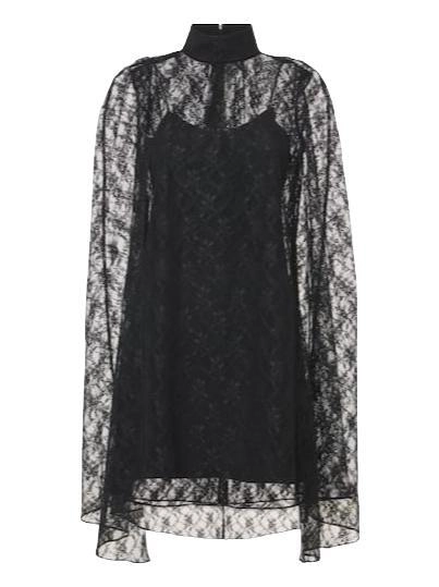 RODARTE Caped Floral Lace Minidress - Black