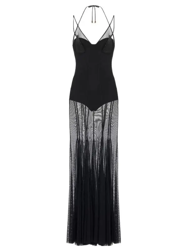 Elisabetta Franchi Tulle And Satin Maxi Dress - Black