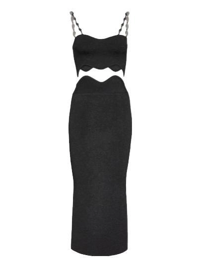 Galvan Marina Wave Crop Top And Midi Skirt Set - Black