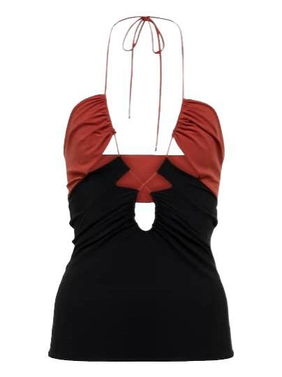 NENSI DOJAKA Two-tone Halterneck Cutout Top - Black