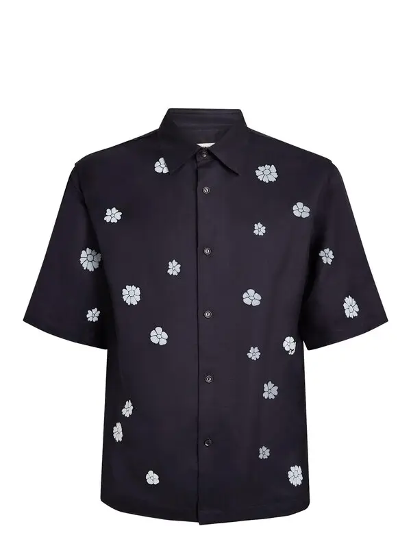 Sandro Flocked Floral Short-sleeve Shirt - Blue