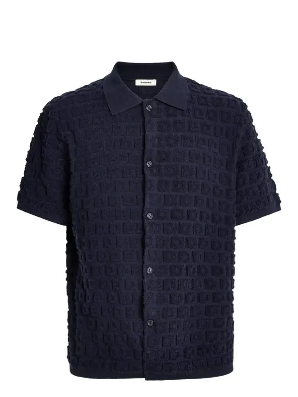 Sandro Terry Knit Jacqaurd Short-sleeve Shirt - Blue