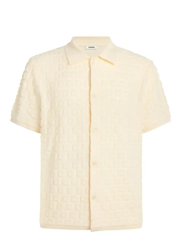 Sandro Terry Knit Jacquard Short-sleeve Shirt - Beige