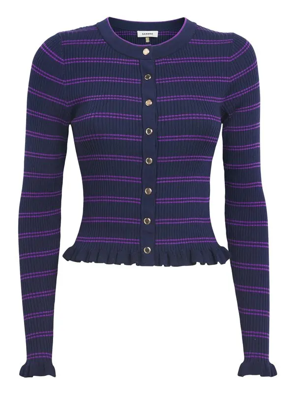 Sandro Knitted Stripe Cardigan - Blue