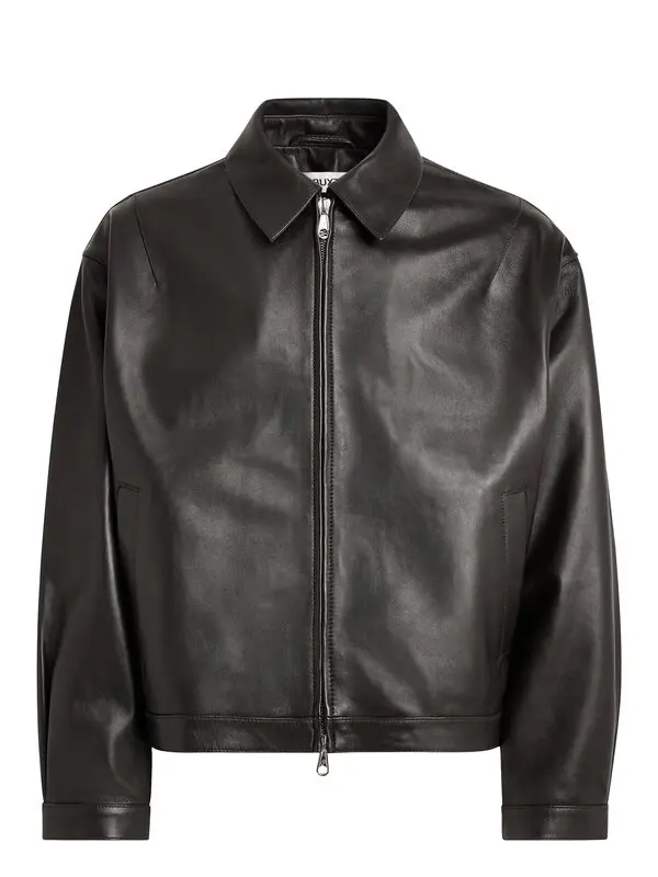 COLE BUXTON Leather Bomber Jacket - Brown