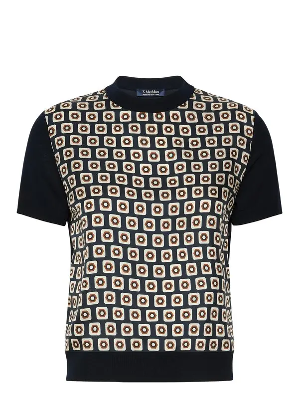 Max Mara Geometric Print Wool-silk T-shirt - Navy