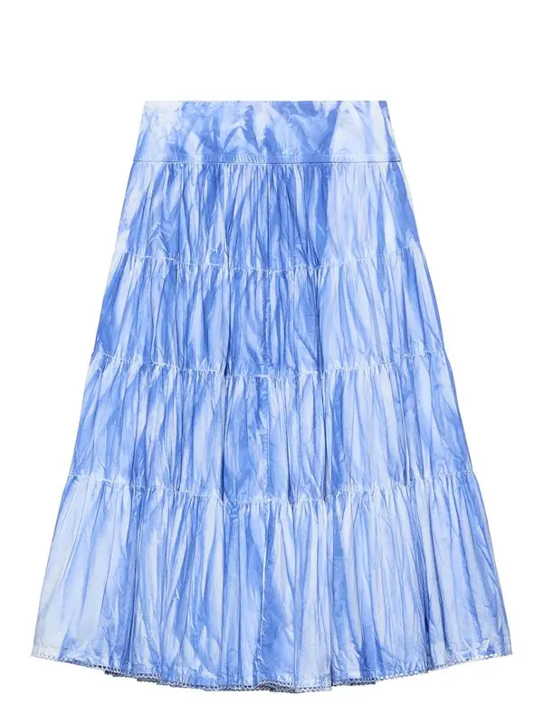 Max & Co. Tiered Midi Skirt With Tie-dye Print - Blue