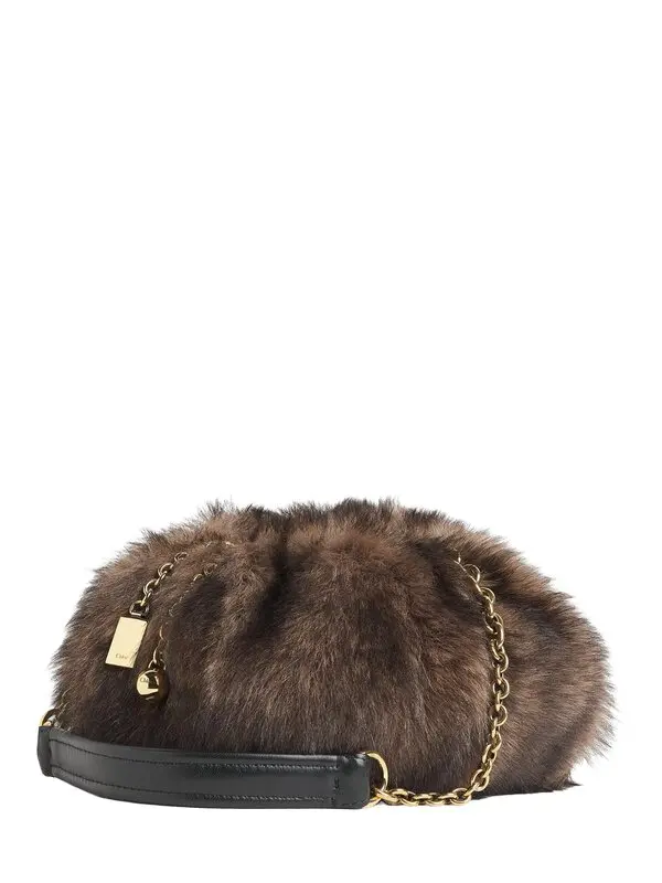 Chloé Shearling Plissé Shoulder Bag - Brown