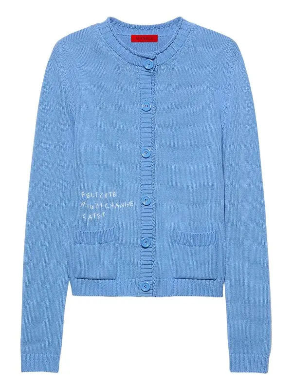 Max & Co. Cotton Embroidered Cardigan With Pockets - Blue
