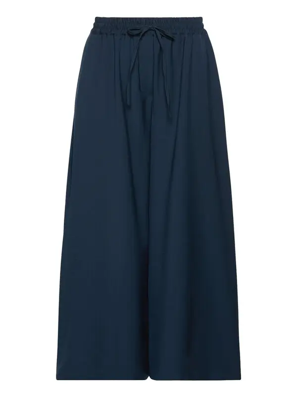 Max Mara Virgin Wool Drawstring Wide Leg Trousers - Navy