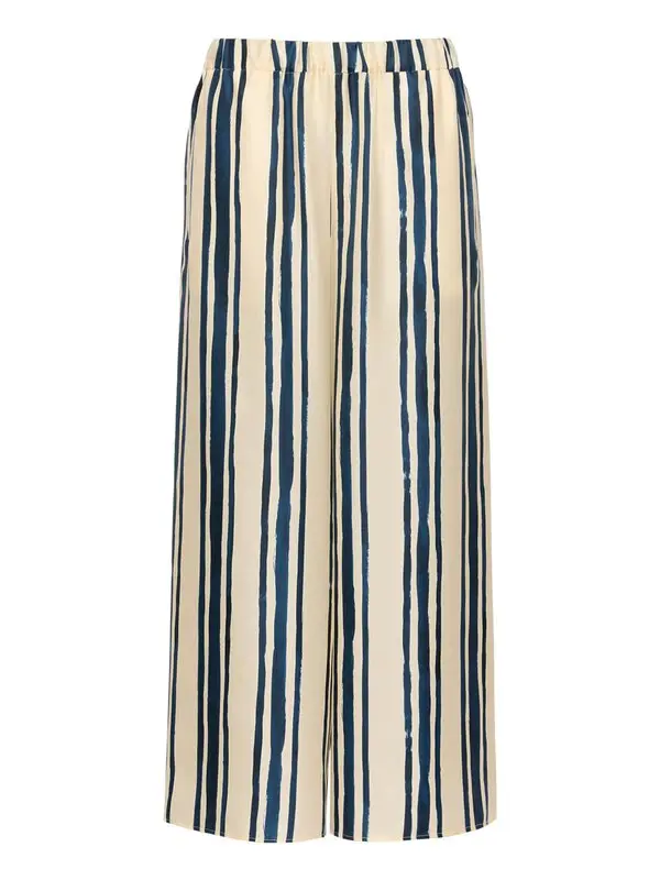 Max Mara Silk Wide-leg Trousers With Vertical Stripes - Navy