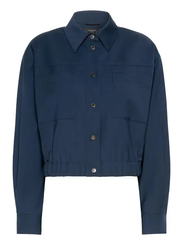 Max Mara Virgin Wool Cropped Jacket - Navy
