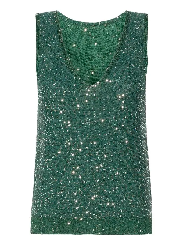 Max Mara Sequinned Knit Tank Top - Green