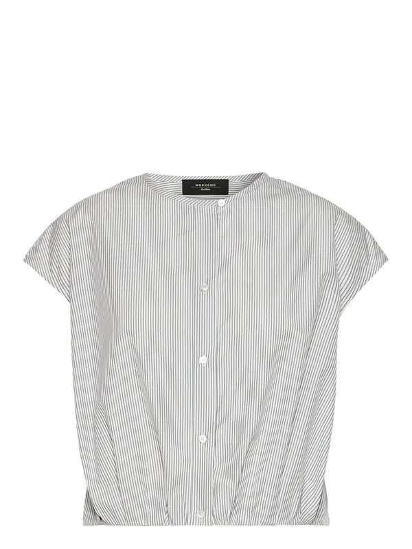 Max Mara Collarless Striped Shirt - Navy