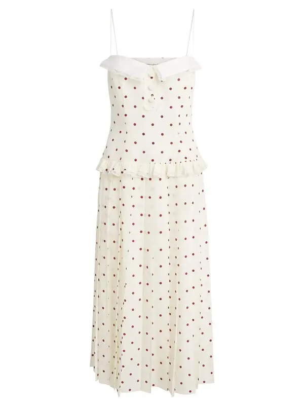 Alessandra Rich Silk Polka Dot Midi Dress - Ivory