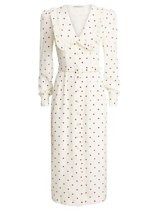 Alessandra Rich Polka Dot Silk Midi Dress - Ivory