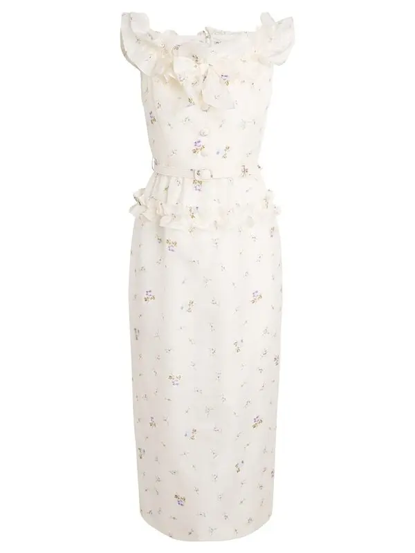 Alessandra Rich Off-the-shoulder Floral Silk Midi Dress - White