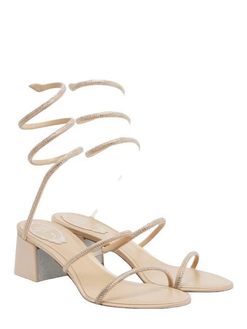 Rene Caovilla Satin Crystal Embellished High Heel Sandals - Nude