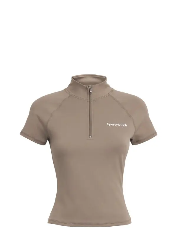 SPORTY & RICH Logo Serif Quarter-zip Top - Beige