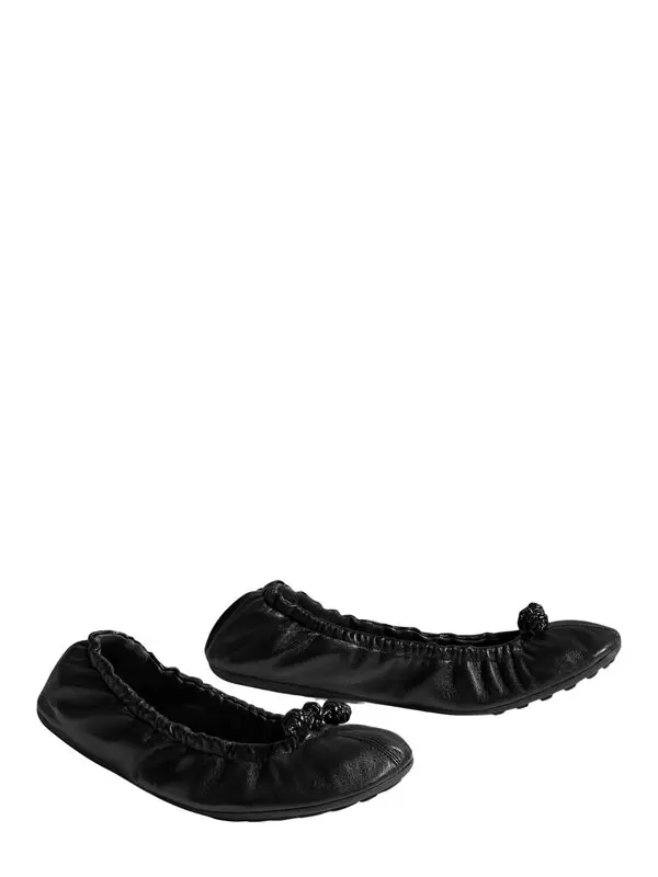 Bottega Veneta Gathered Leather Ballet Flats - Black