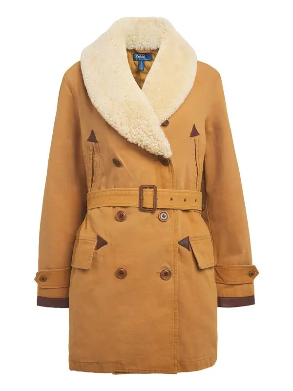 Polo Ralph Lauren Canvas Shearling Trim Ranch Coat - Beige