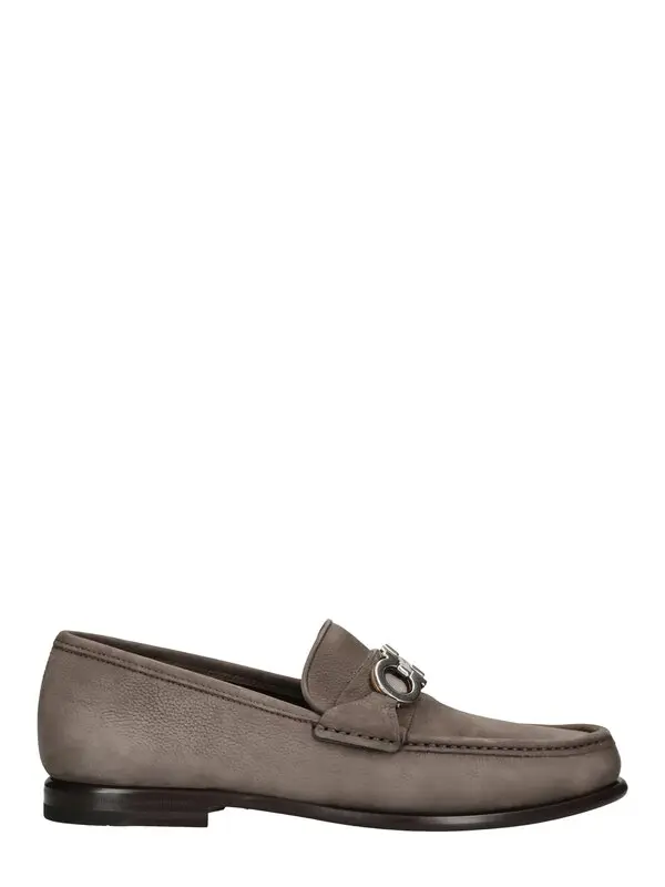 FERRAGAMO Nubuck Avril Loafers With Gancini Hardware - Brown