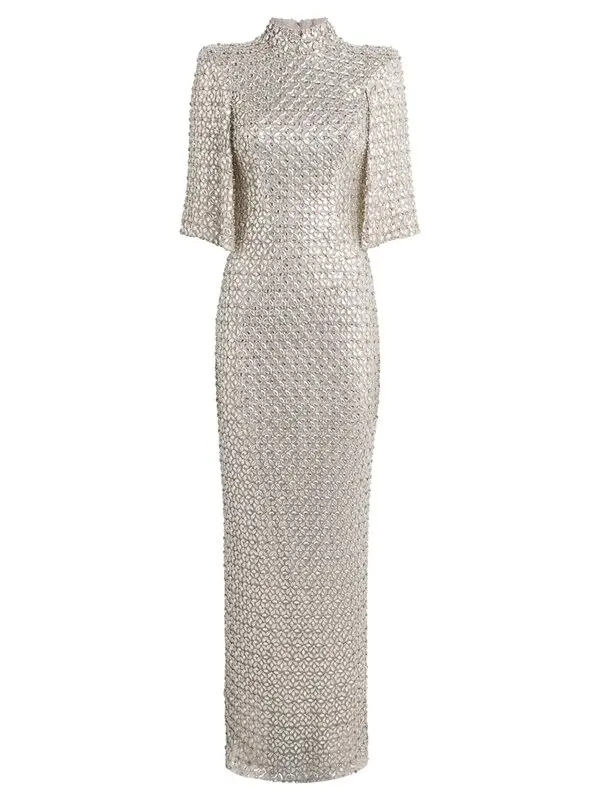 Jenny Packham Sedona High-neck Maxi Dress With Butterfly Sleeves And Rhinestone Embellishments - Ivory