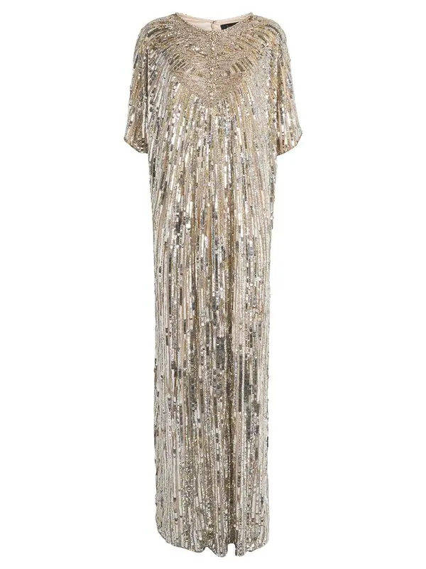 Jenny Packham Embellished Desert Blossom Maxi Dress - Nude