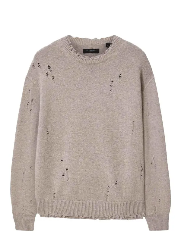 ALLSAINTS Distressed Cotton Crewneck Sweater - Brown