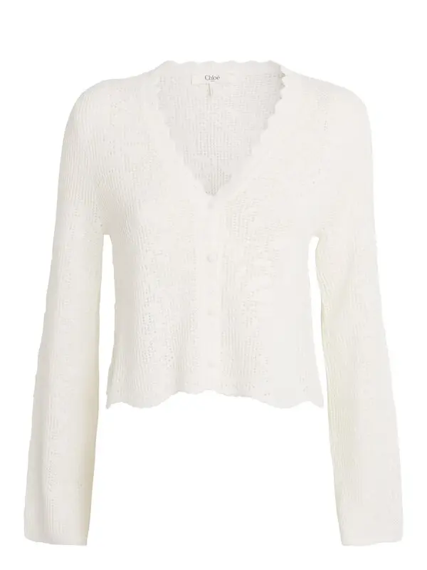 Chloé Pointelle Knit Cardigan With Floral Motifs - White