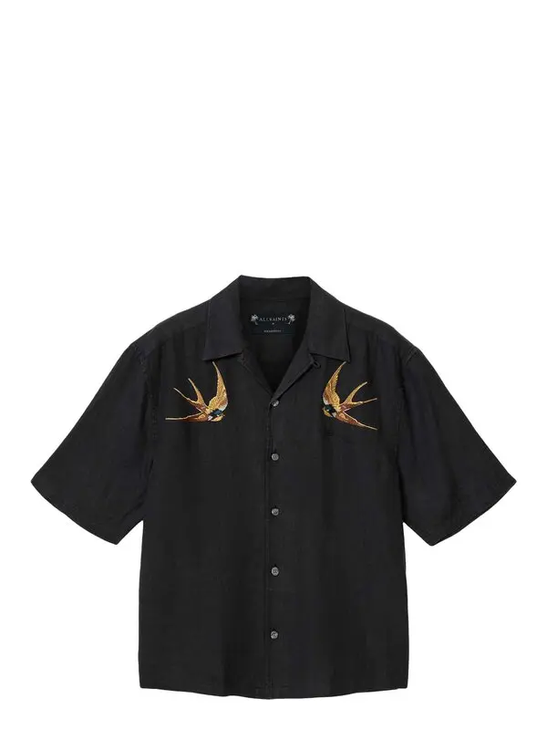 ALLSAINTS Linen Embroidered Avia Shirt - Black