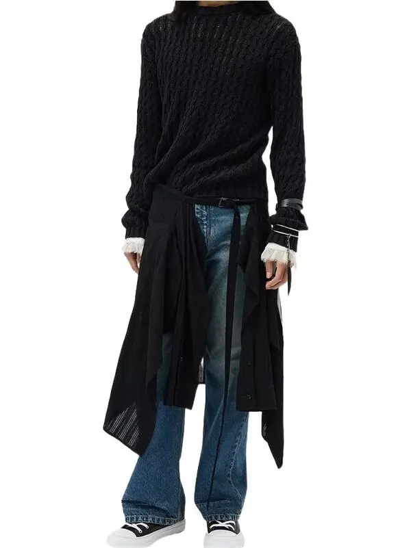 ANN DEMEULEMEESTER Textured Cotton Sweater - Black