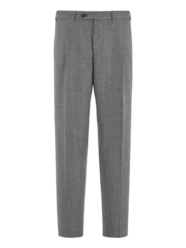 Canali Prince Of Wales Check Regular-fit Wool Flannel Pants - Grey