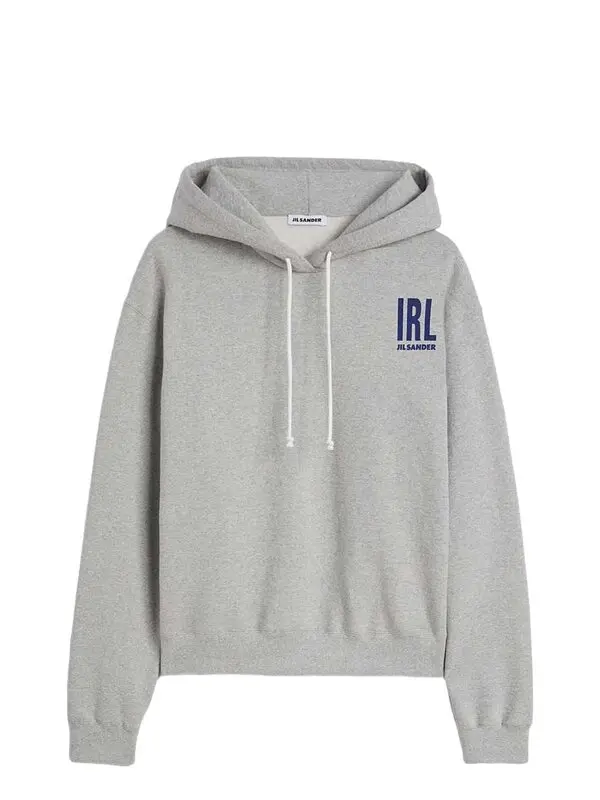 JIL SANDER Logo Print Cotton Hoodie - Gray