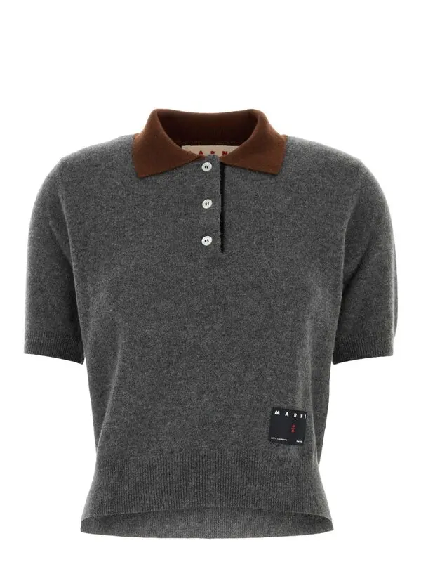 Marni Grey Cashmere Polo Shirt - Gray