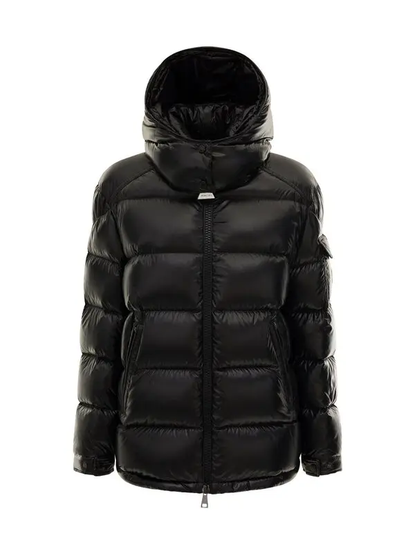 Moncler Maire Hooded Down Jacket With Logo Patch In Nylon - Black