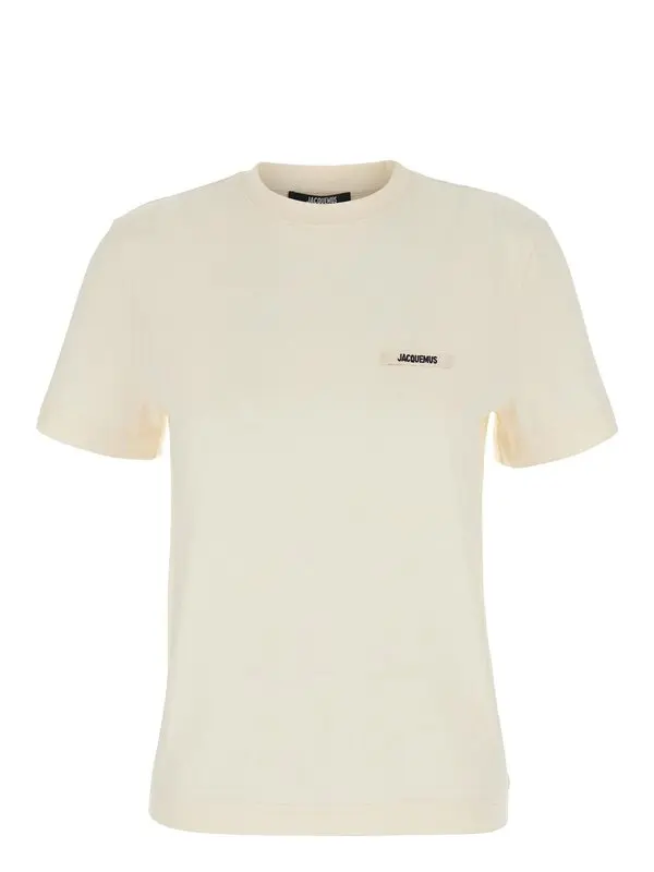 Jacquemus Cotton Crewneck T-shirt With Logo Patch - Cream
