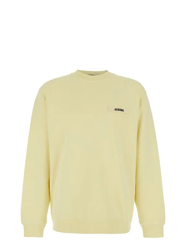 Jacquemus Le Sweatshirt Gros Grain Cotton Crewneck With Logo Patch - Yellow