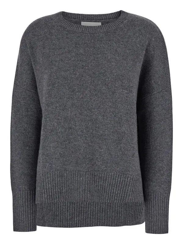 LISA YANG Cashmere Sweater With U-neck And Long Sleeves - Gray