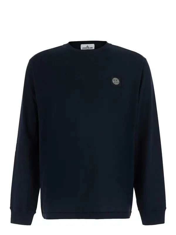 Stone Island Blue Crew Neck T-shirt With Logo Patch On The Front In Cotton For - Multicolor