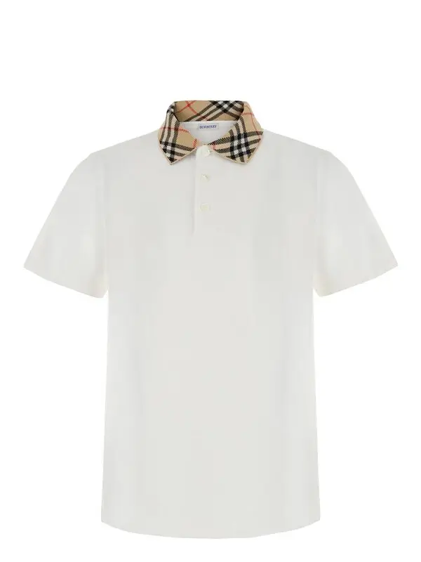 Burberry Evan' White Polo Shirt With Check Motif Collar In Cotton For - Multicolor