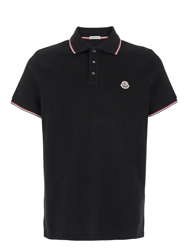 Moncler Piquet Cotton Polo Shirt With Logo Patch - Black