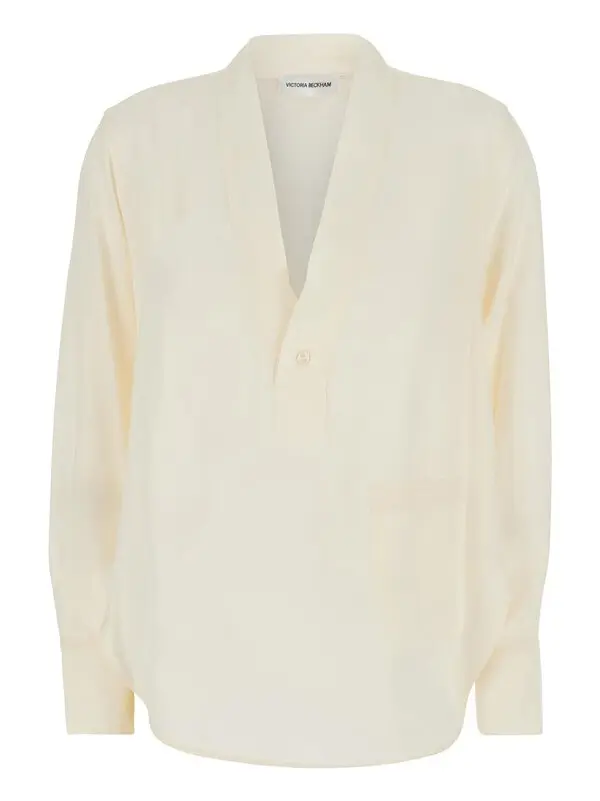 Victoria Beckham Silk V-neck Blouse With Long Sleeves - Multicolor