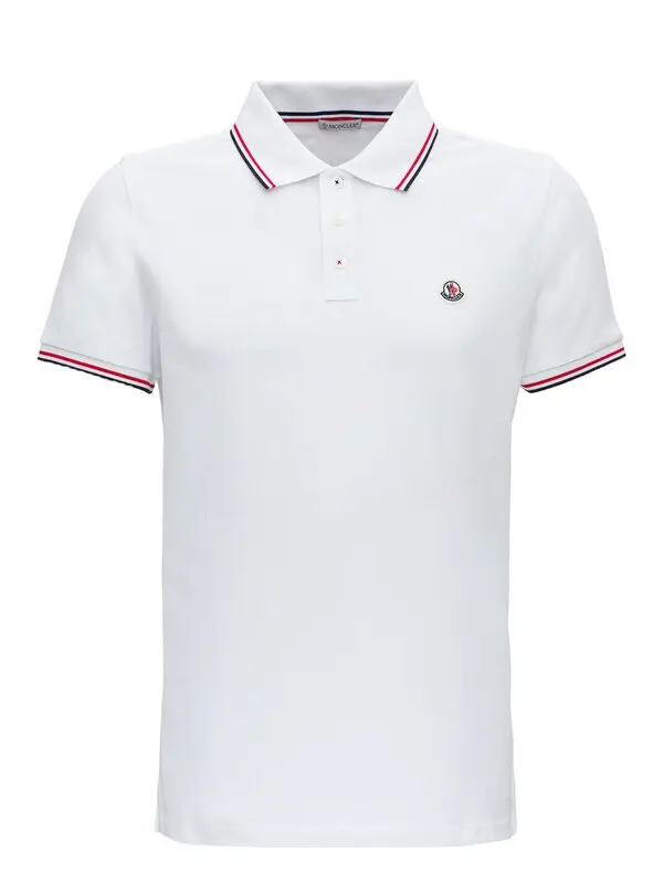 Moncler Polo Shirt With Classic Collar And Logo Embroidery On The Front In Cotton - White