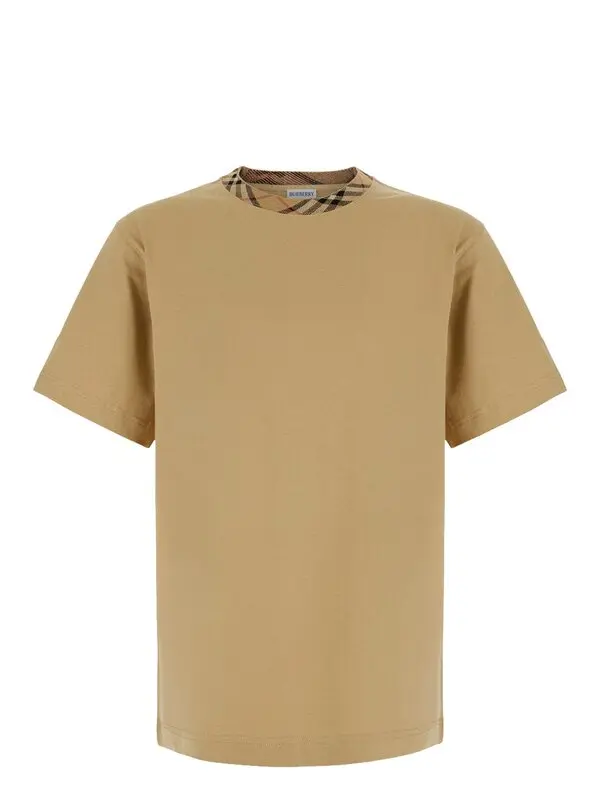 Burberry Ryan' Beige T-shirt With Check Motif Collar In Cotton For - Multicolor